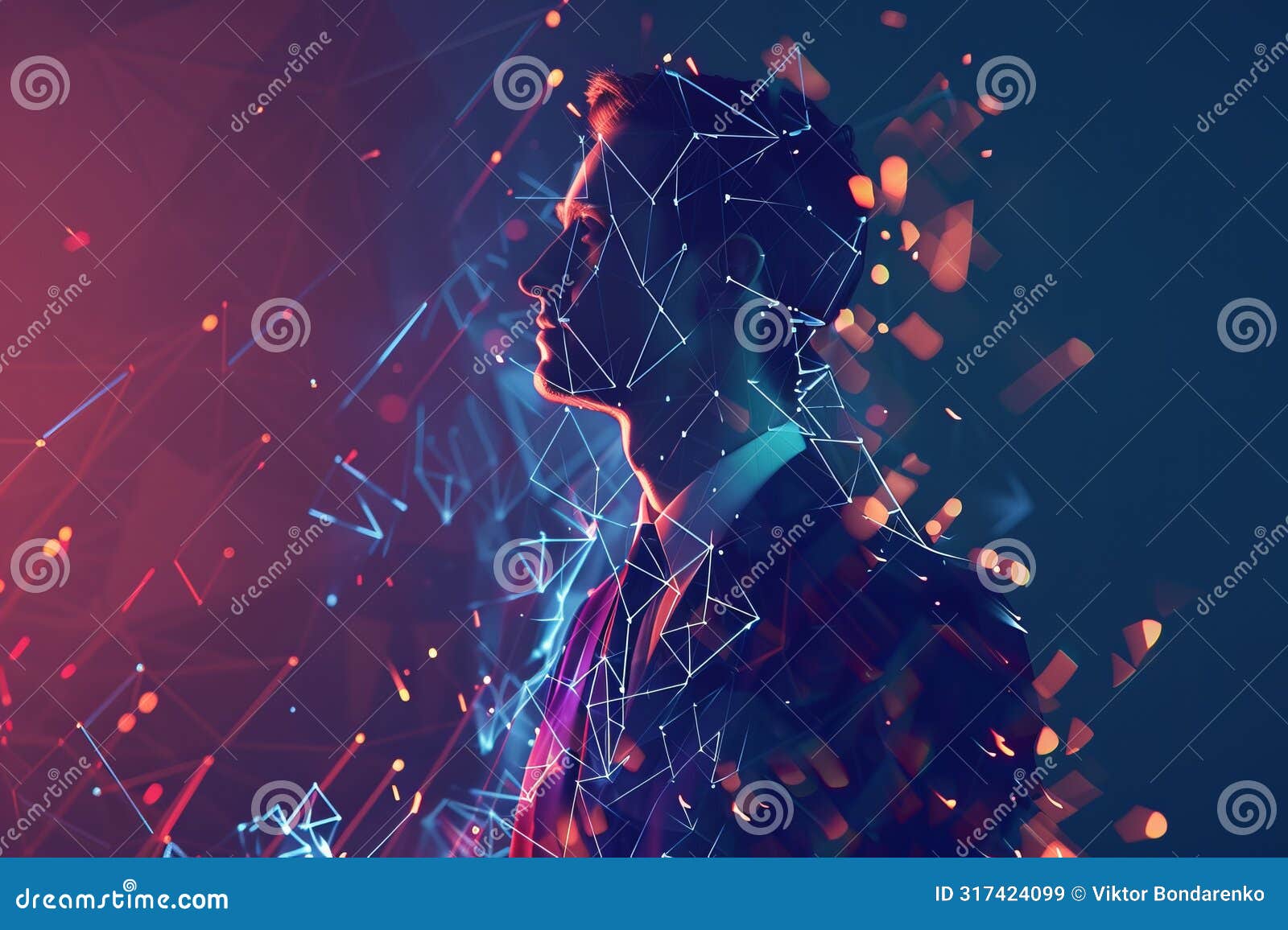 Digital Ai Businessman Made of Glowing 3d Triangular Polygons Stock ...