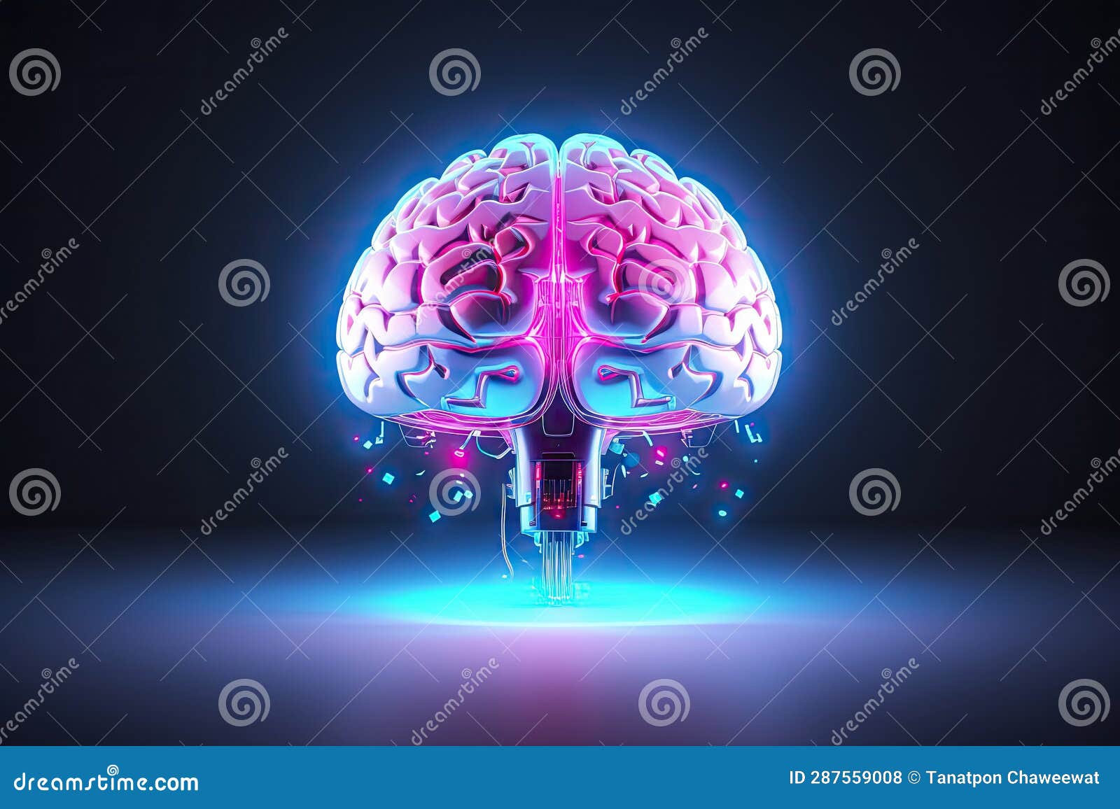 Digital AI Electronic Brain Made from Metallic with Neon Light, Neural ...