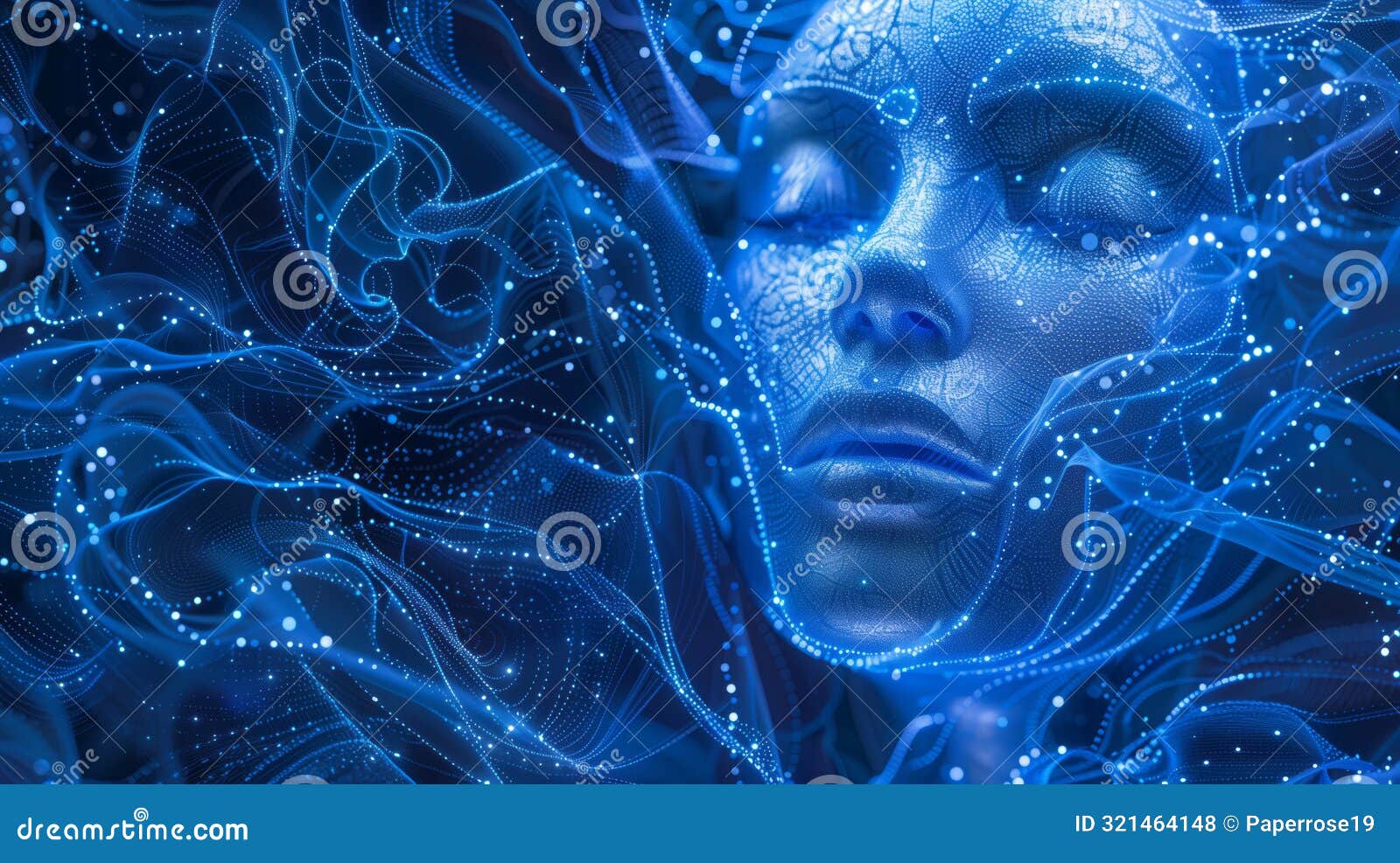Digital AI Face in Blue Tones Stock Photo - Image of texture, digital ...