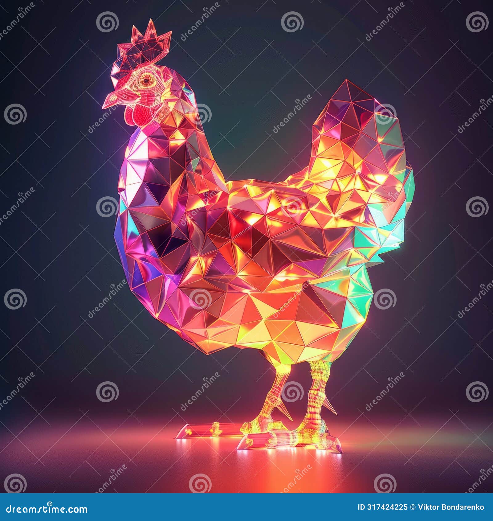 Digital Ai Chicken Made of Glowing 3d Triangular Polygons Stock Image ...