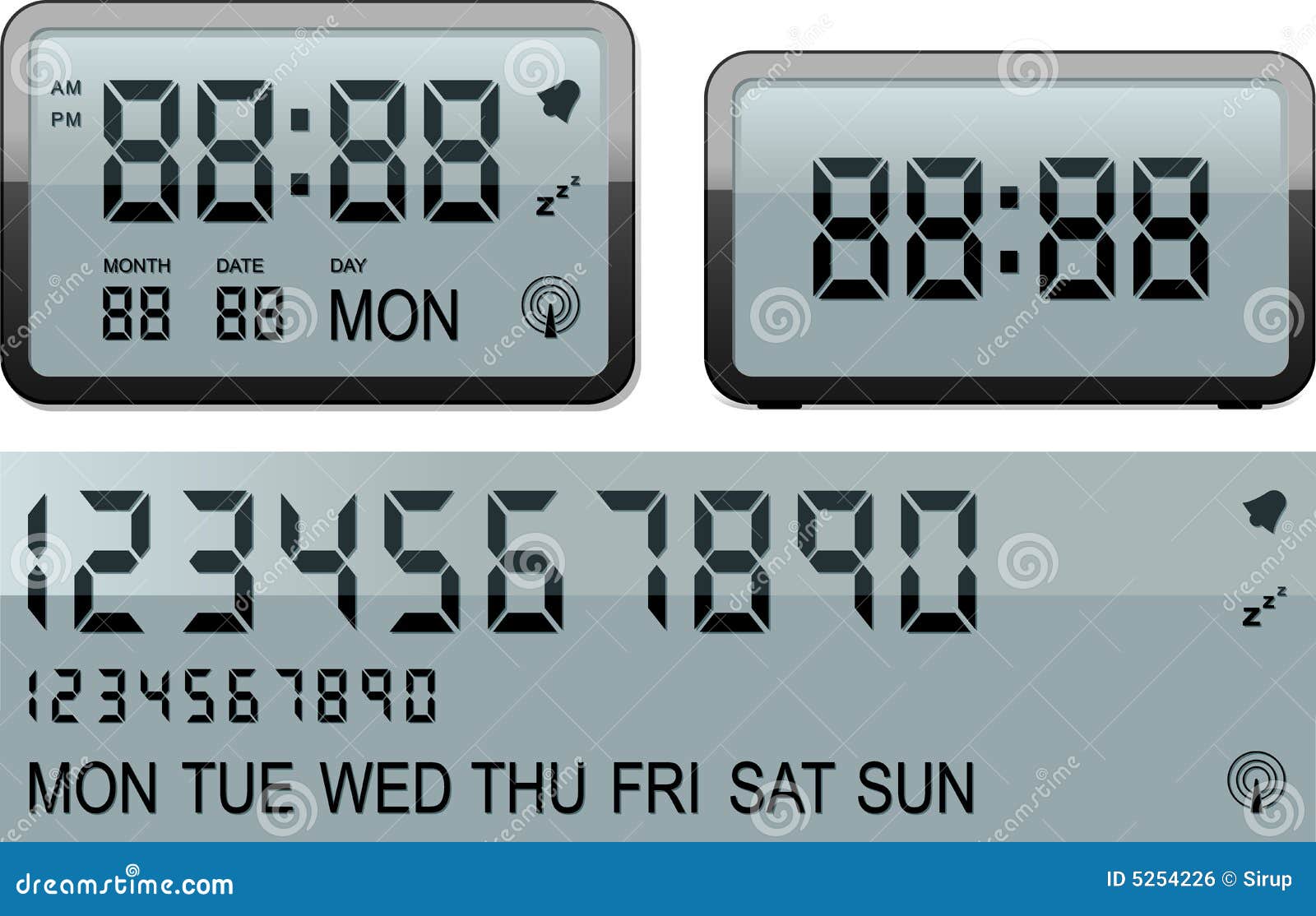 Digital alarm clock stock vector. Illustration of hand - 5254226