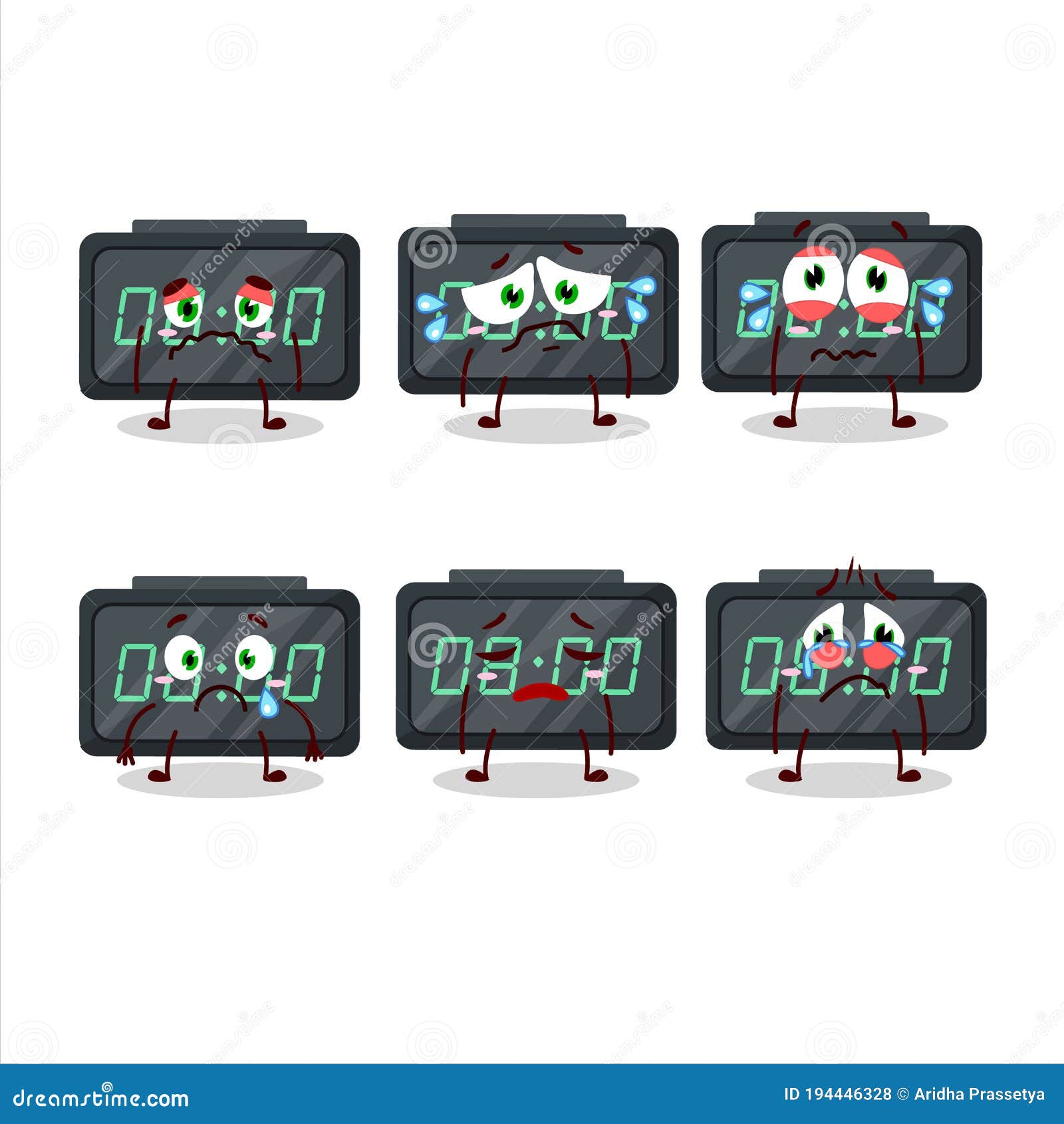Digital Alarm Clock Cartoon Character with Sad Expression Stock Vector ...