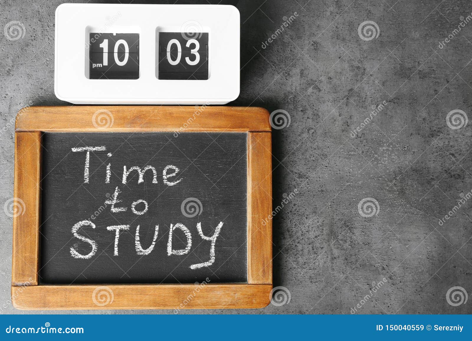 Digital Alarm Clock and Chalkboard with Written Text TIME TO STUDY on ...