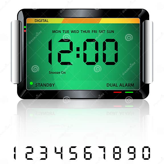 Digital alarm clock green stock vector. Illustration of handle - 15811614