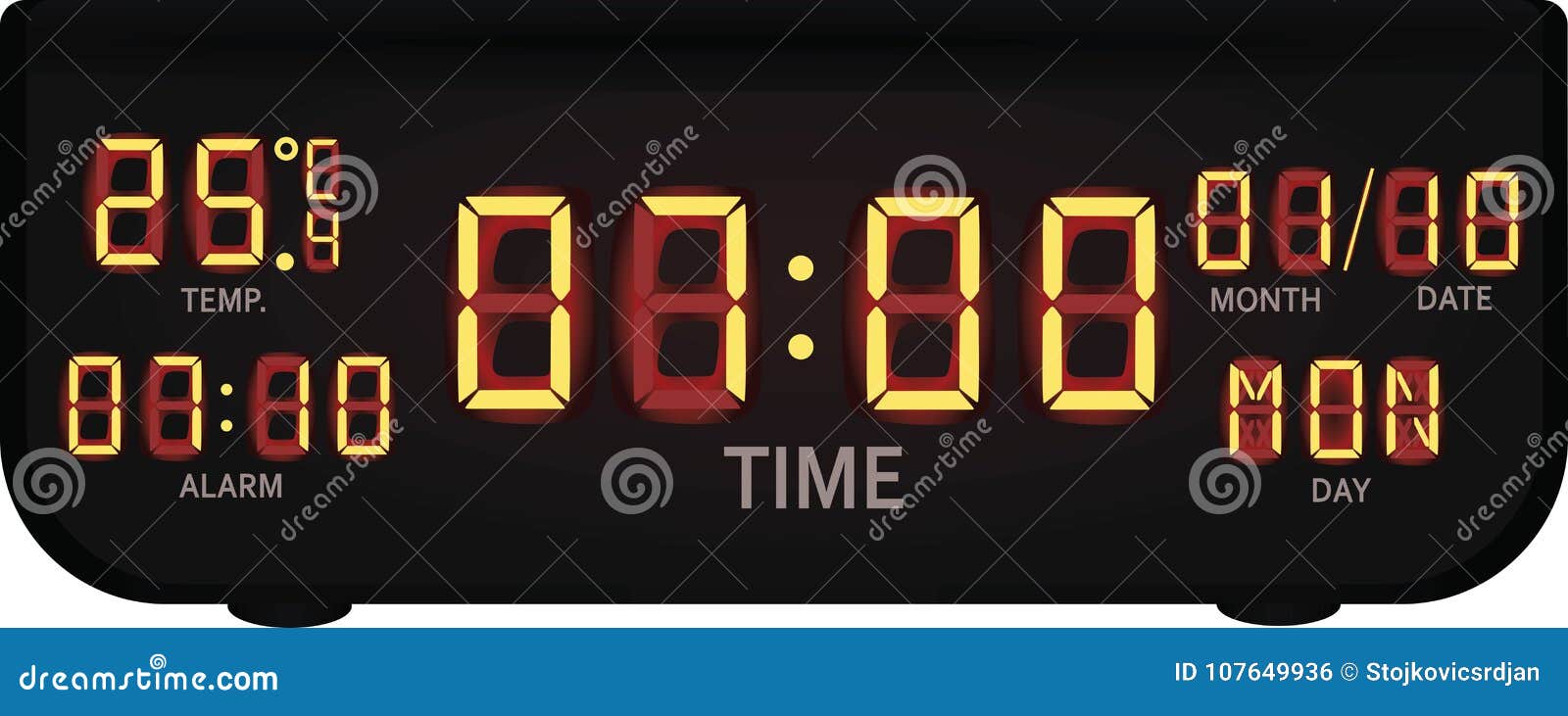 Digital alarm clock stock vector. Illustration of monday - 107649936