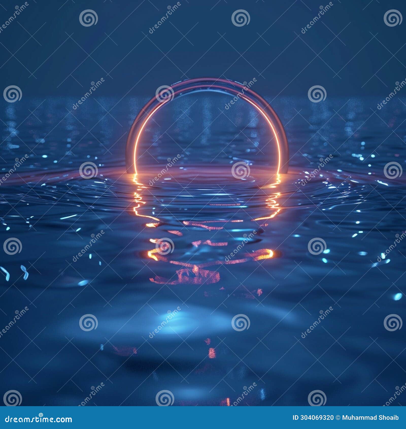 Digital Ambiance Water Surface Illuminated with Light, Stunning 3D ...
