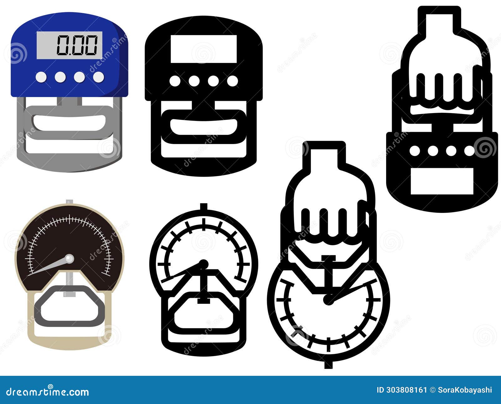 Digital And Analog Grip Dynamometer Illustrations And Icons Cartoon ...