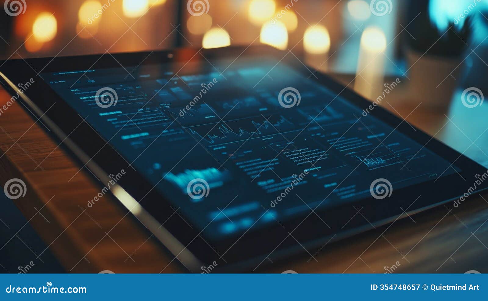 Digital Analytics Dashboard on Tablet with Ambient Lighting Stock Image ...