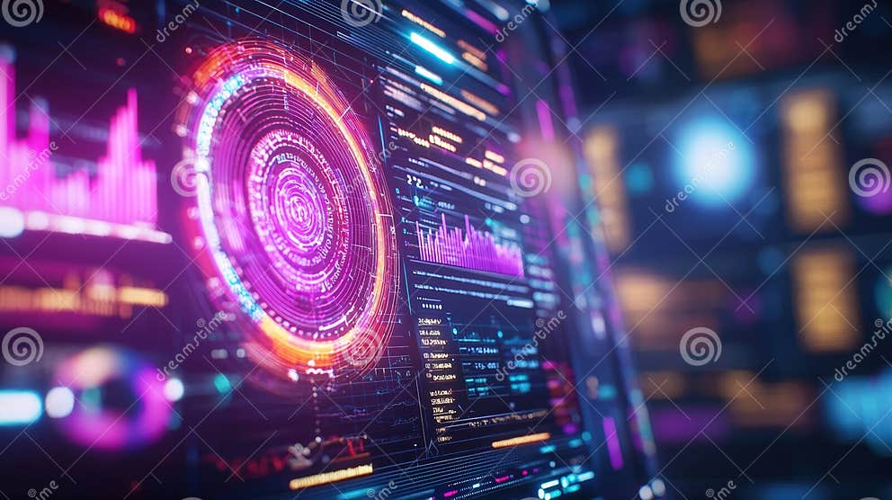 Digital Analytics Displaying Complex Code, Graphs, Network Connections Blending with Urban ...