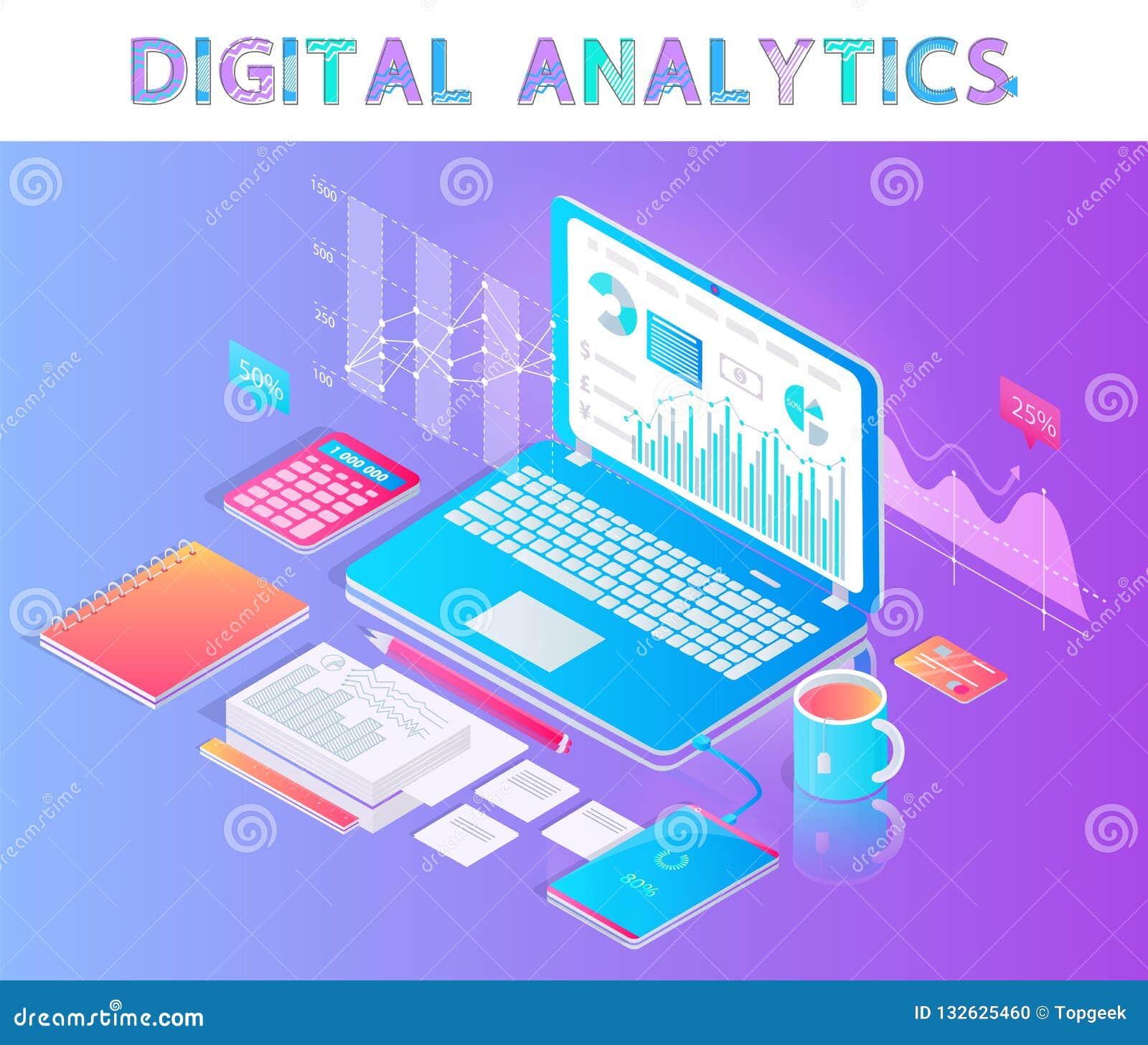 Digital Analytics Emblem with Laptop on Desktop Stock Vector ...