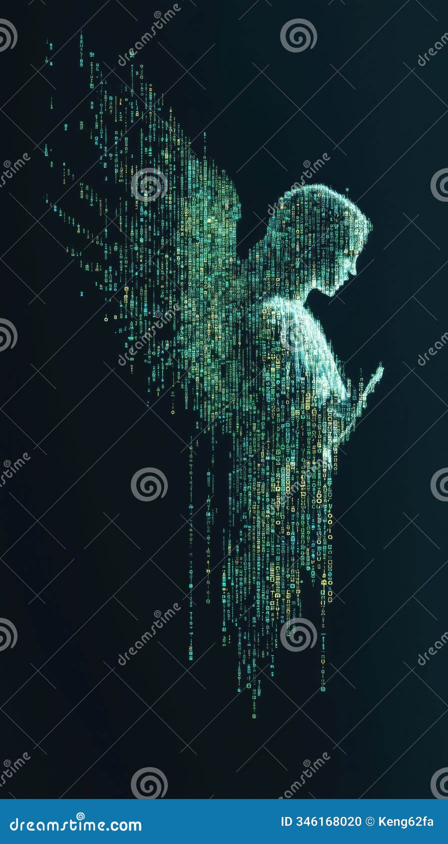 Digital Angel Figure Composed of Binary Code, Symbolizing Spirituality ...