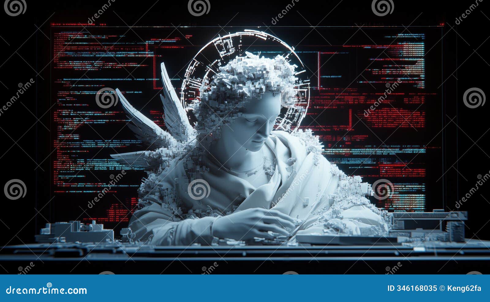 Digital Angel Sculpture with Intricate Details and Glowing Background ...