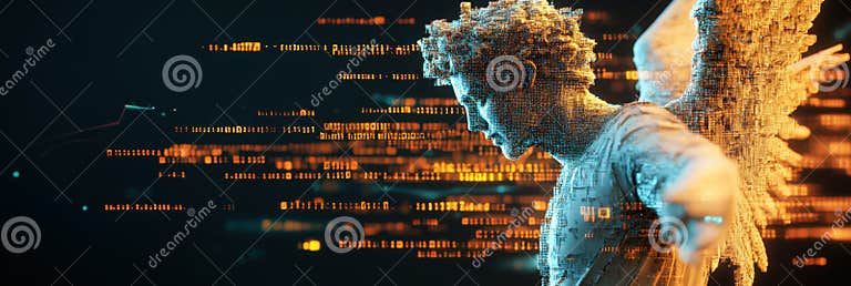 Digital Angel Statue with Intricate Details and Glowing Binary Code ...