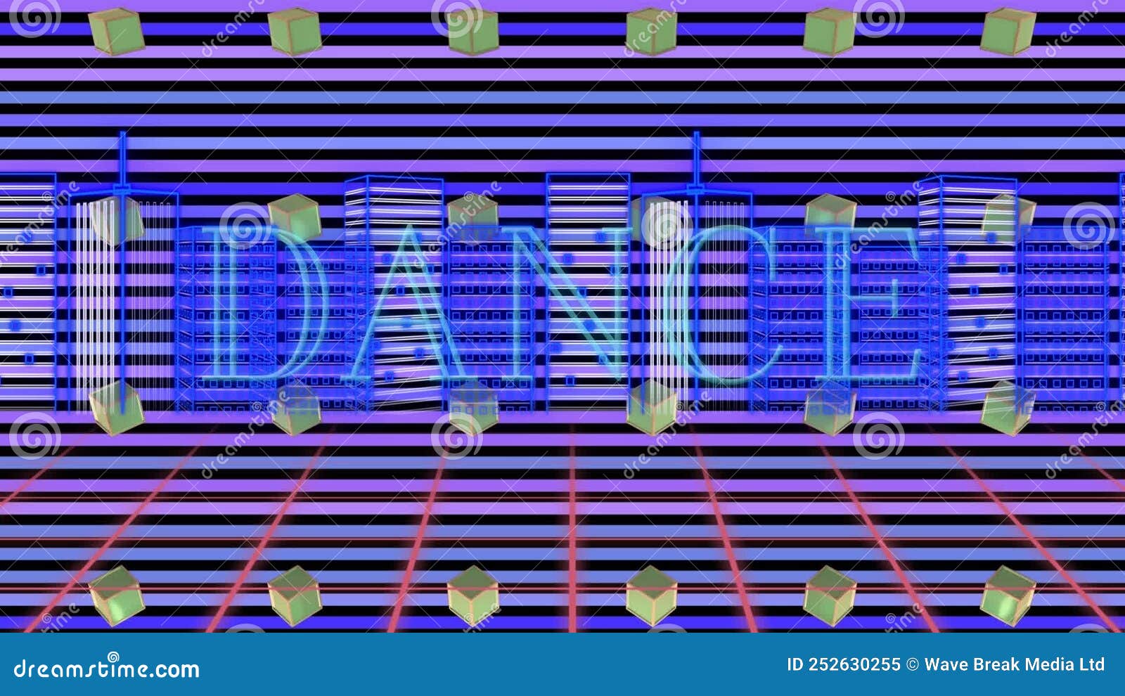 Digital Animation of Dance Blue Text Blinking with Graphical Rotating ...