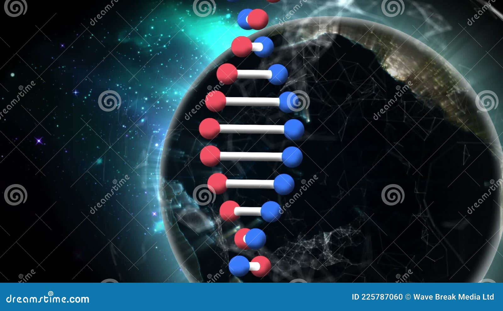 Digital Animation of Dna Structure Spinning Against Spinning Globe in ...