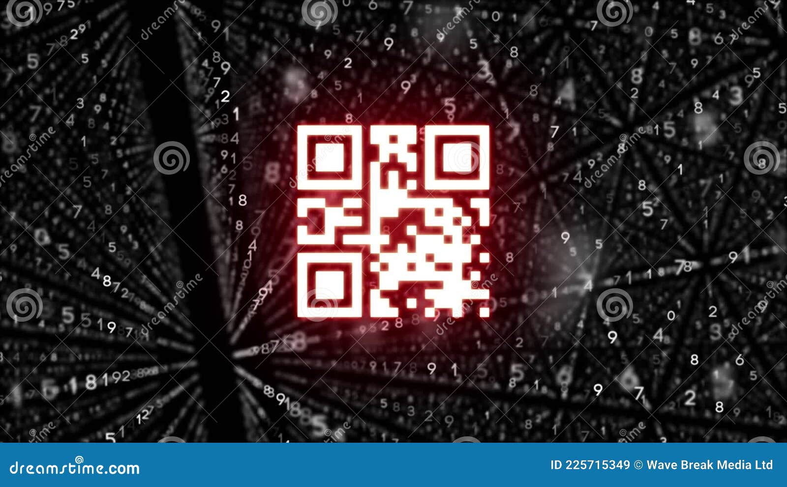 Digital Animation of Glowing Neon Red Qr Code Against Rows of Changing ...