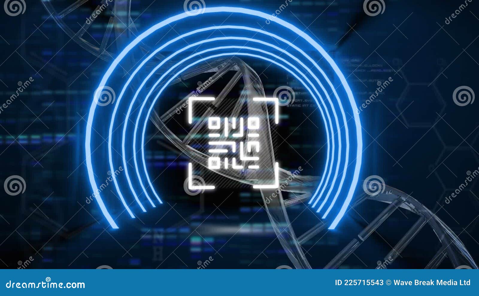 Digital Animation of Glowing Qr Code Over Dna Structure and Mosaic ...