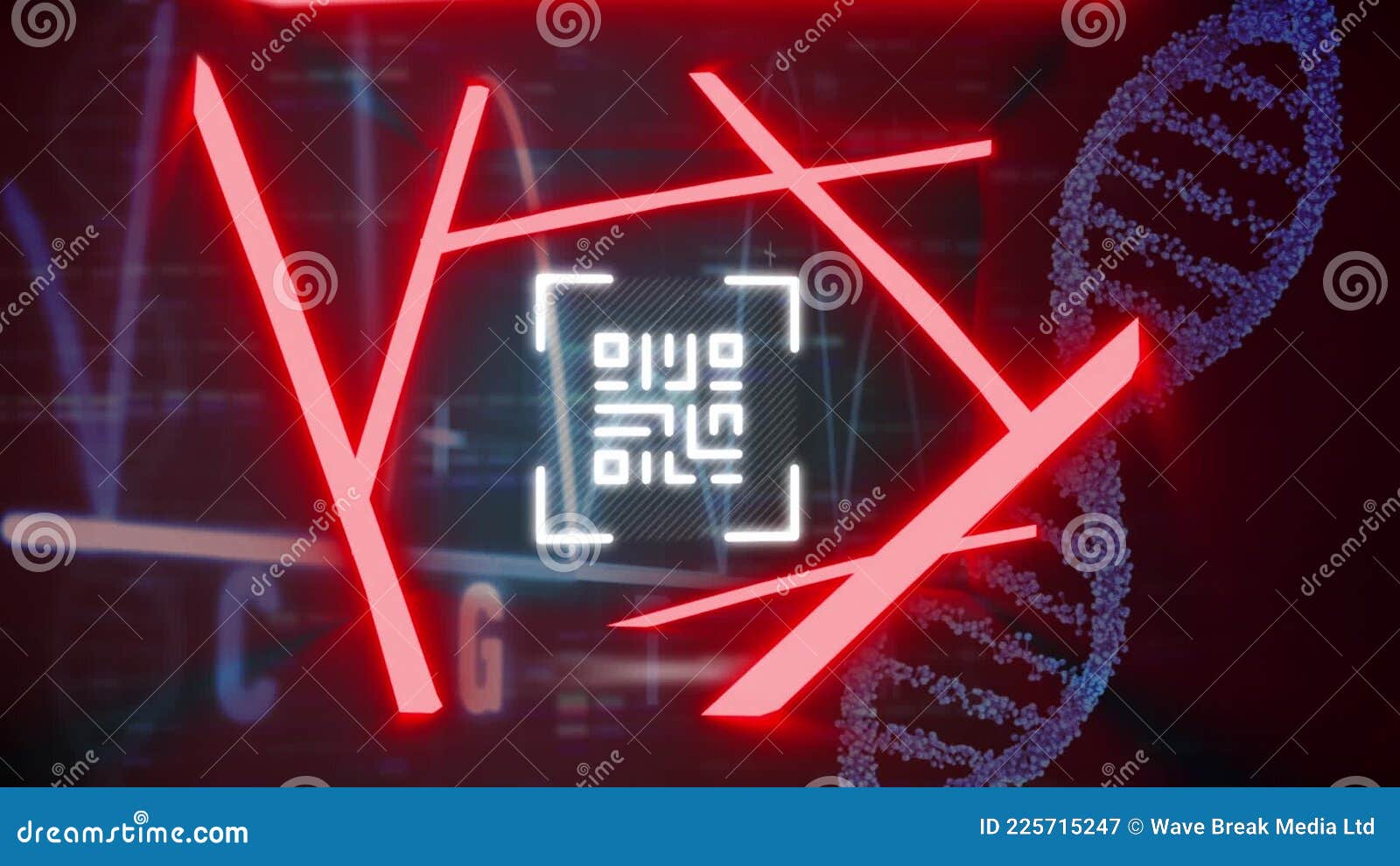No People Digital Animation Glowing Qr Code Dna Structure Spinning Ecg ...