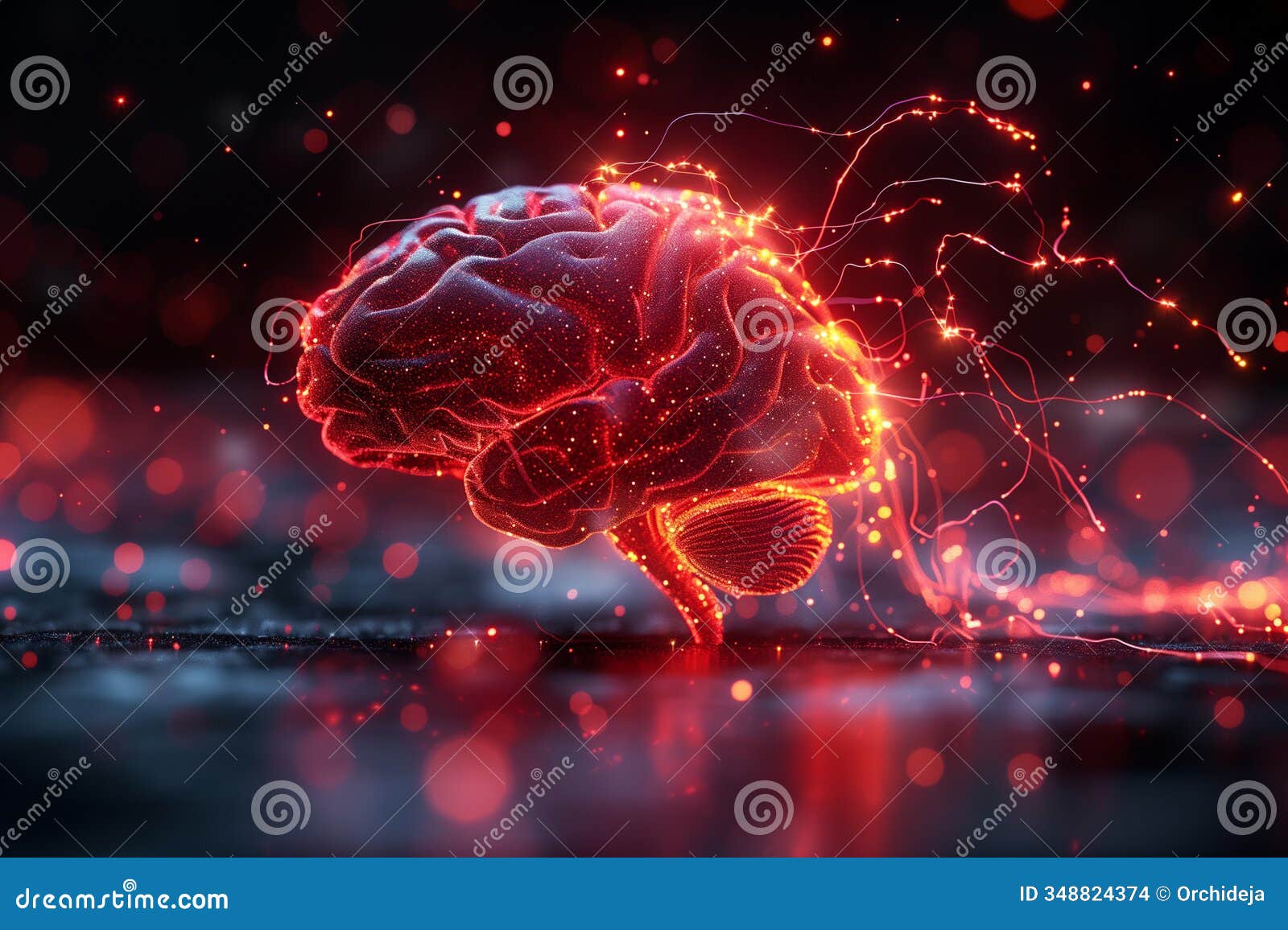 Digital Animation of a Human Brain on a Black Background Stock Photo ...