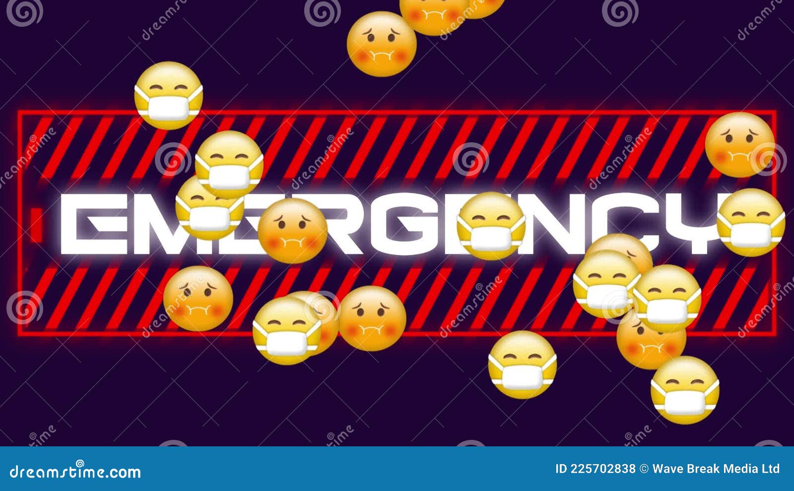 Digital Animation of Multiple Face Emojis Floating Over Emergency Text ...