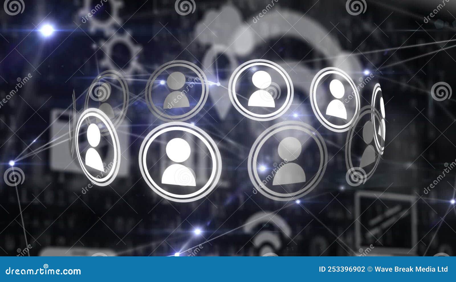 Digital Animation of Profile Icons Spinning and Network of Connections ...
