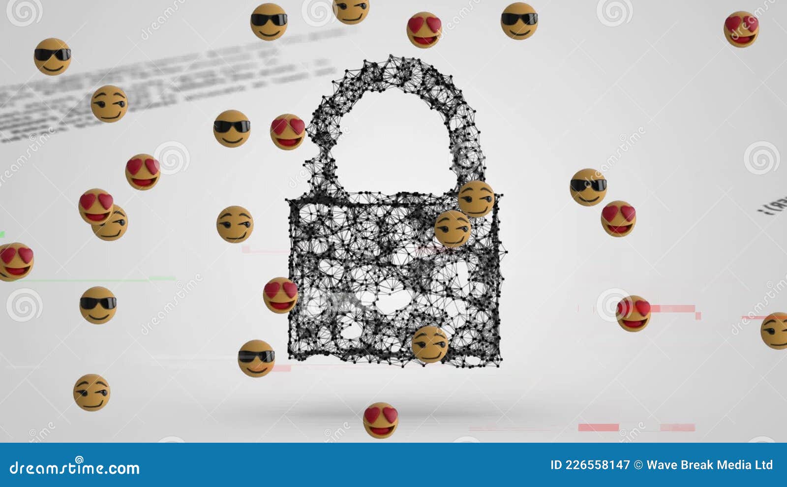 Digital Animation of Security Padlock Icon and Multiple Face Emojis ...