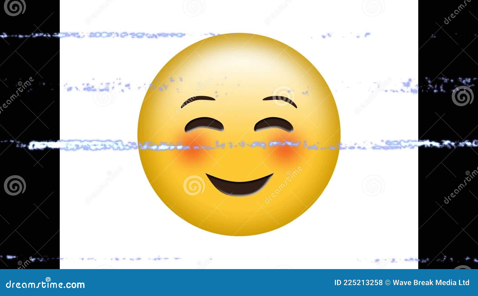 Digital Animation of Tv Static Effect Over Blushing Face Emoji Against ...
