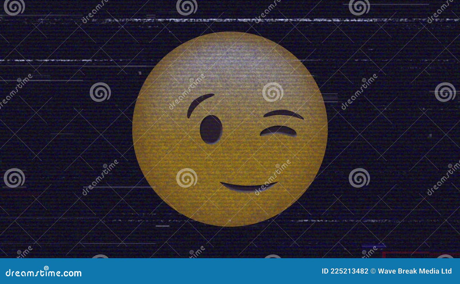 Digital Animation of Tv Static Effect Over Winking Face Emoji Against ...