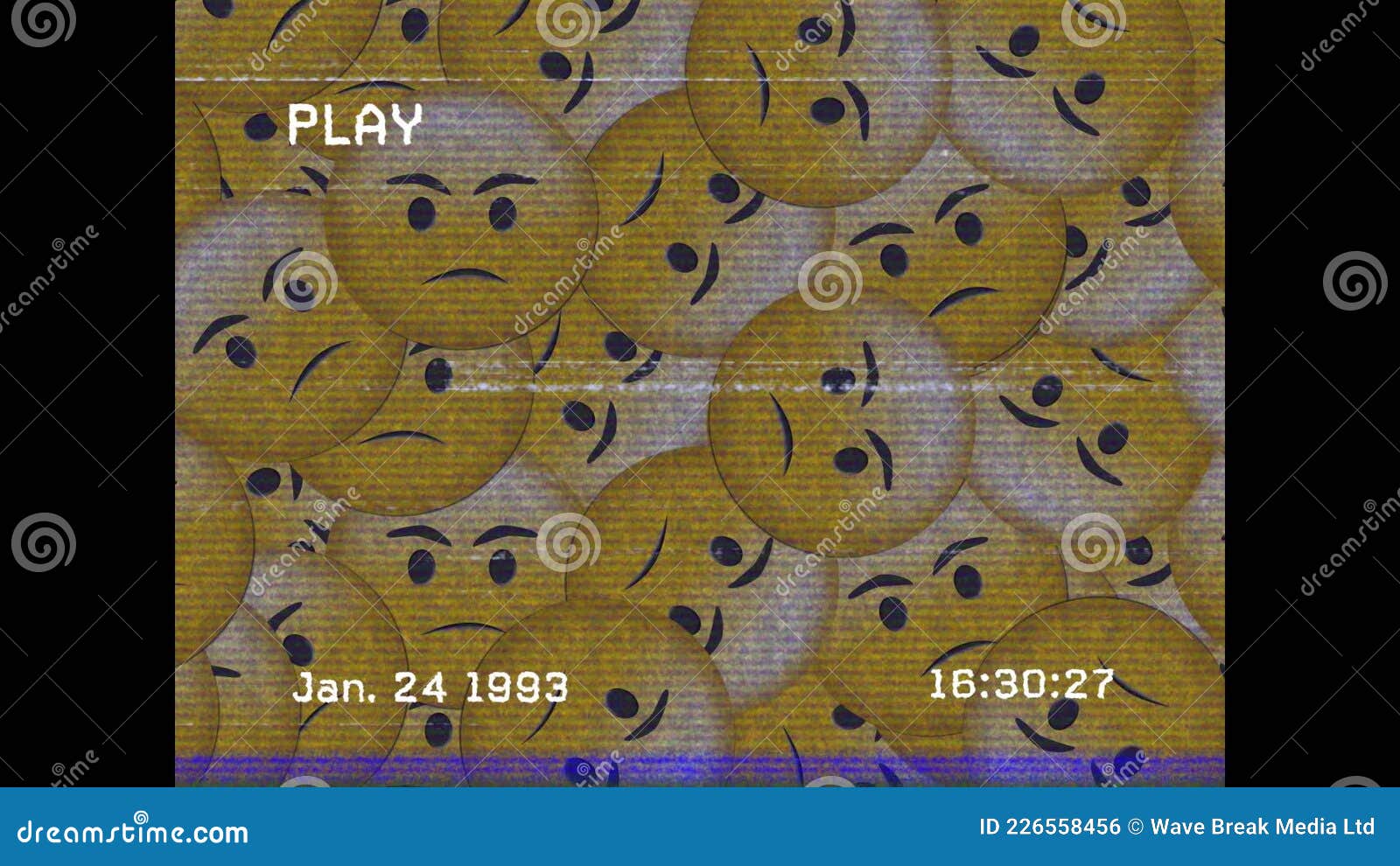 Digital Animation of Vhs Glitch Effect Over Multiple Angry Face Emojis ...