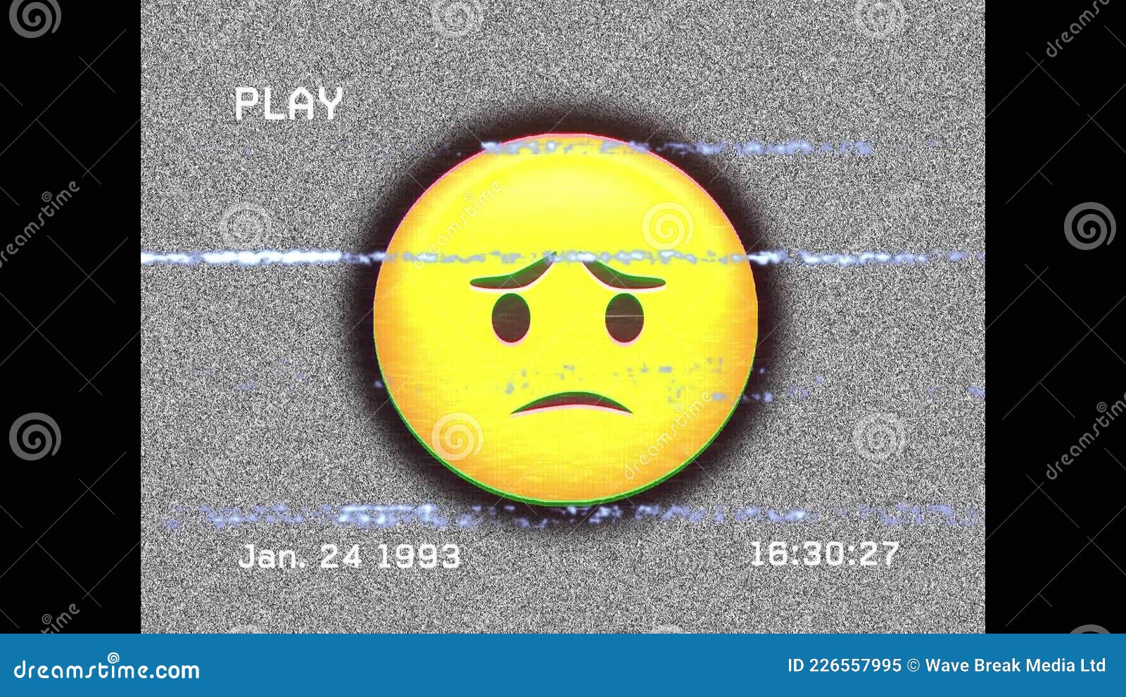 No People Digital Animation Vhs Glitch Effect Sad Face Emoji Black ...