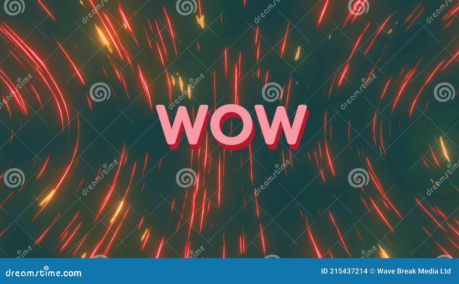 Digital Animation of Wow Text Against Red and Yellow Light Trails on ...