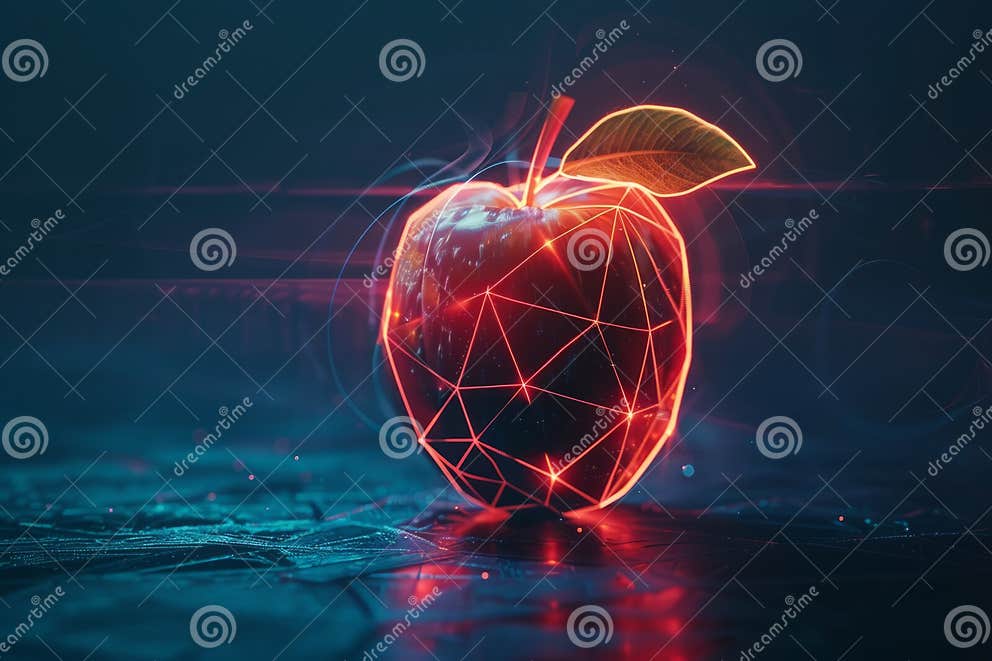 Digital Apple of Glowing 3D Triangular Polygons Stock Illustration ...