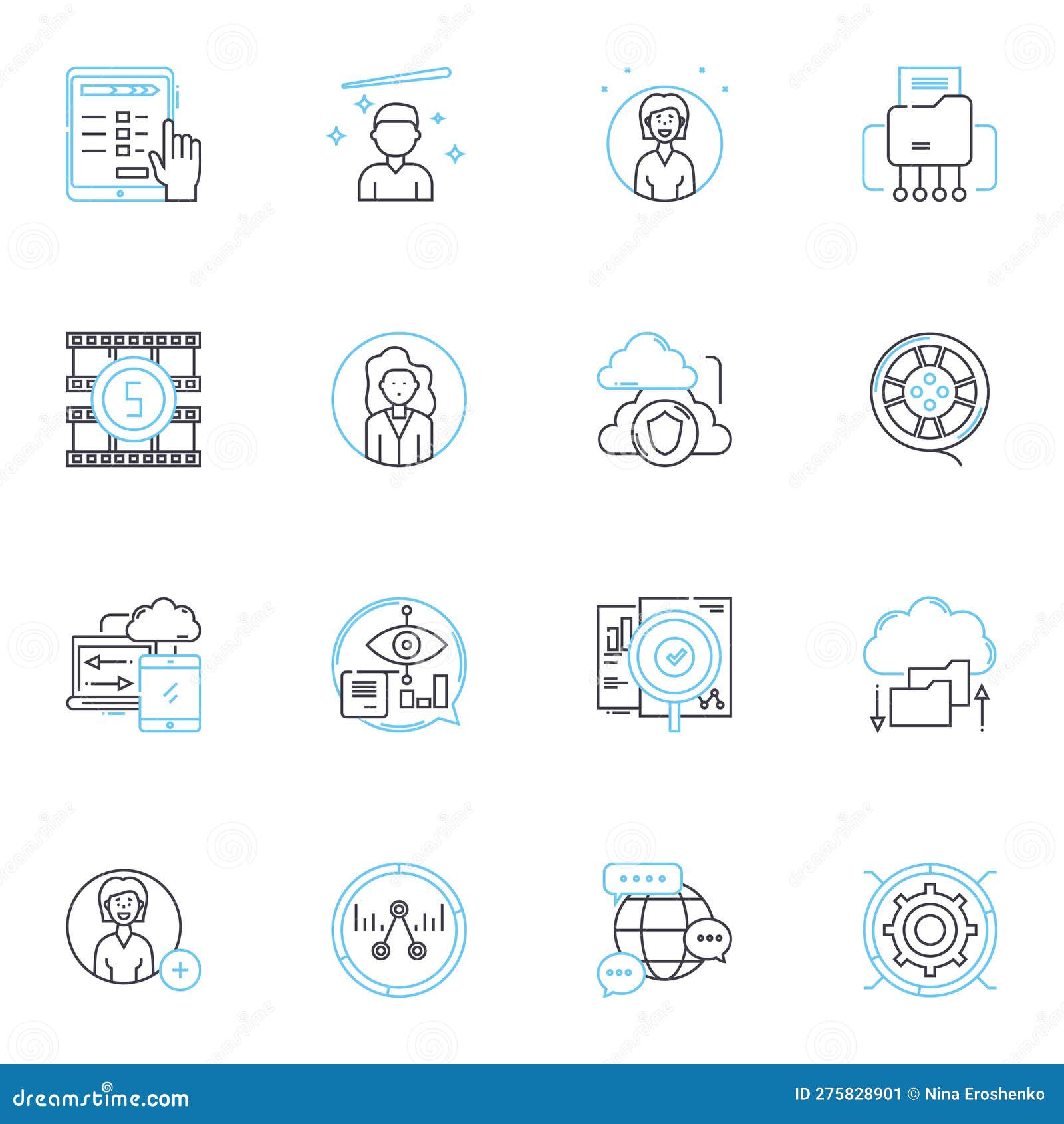 Digital Applications Linear Icons Set. Innovation, Interaction ...