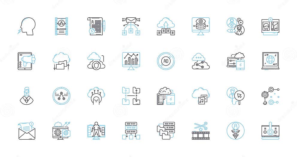 Digital Applications Linear Icons Set. Innovation, Interaction ...