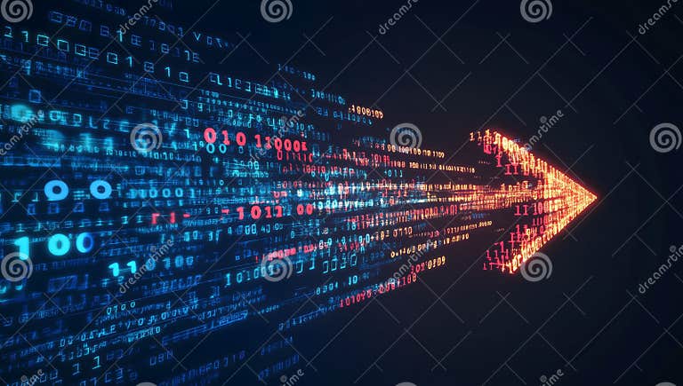 Digital Arrow with Binary Code in Motion, Symbolizing Data Transfer and Technology. Stock ...