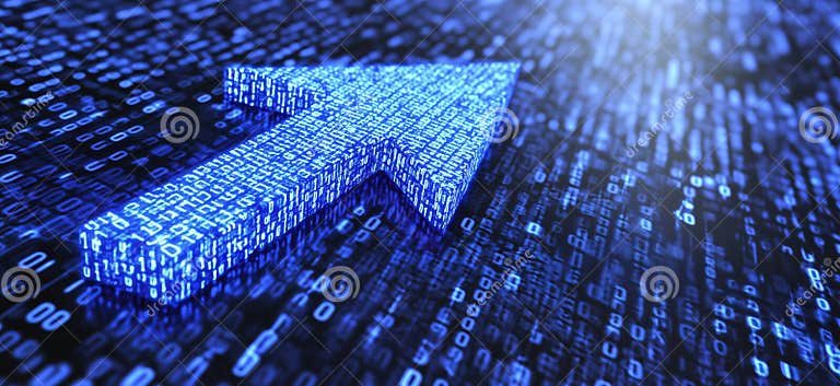 Digital Arrow Symbolizing Data Growth and Progression in Binary Code Environment, Copy Space for ...