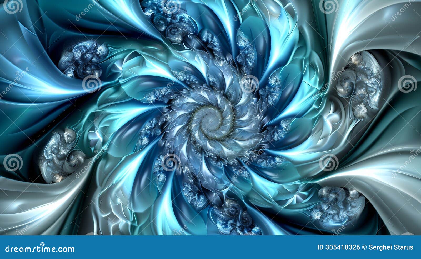 A Digital Art of a Blue Spiral Design with Swirls and Waves, AI Stock ...