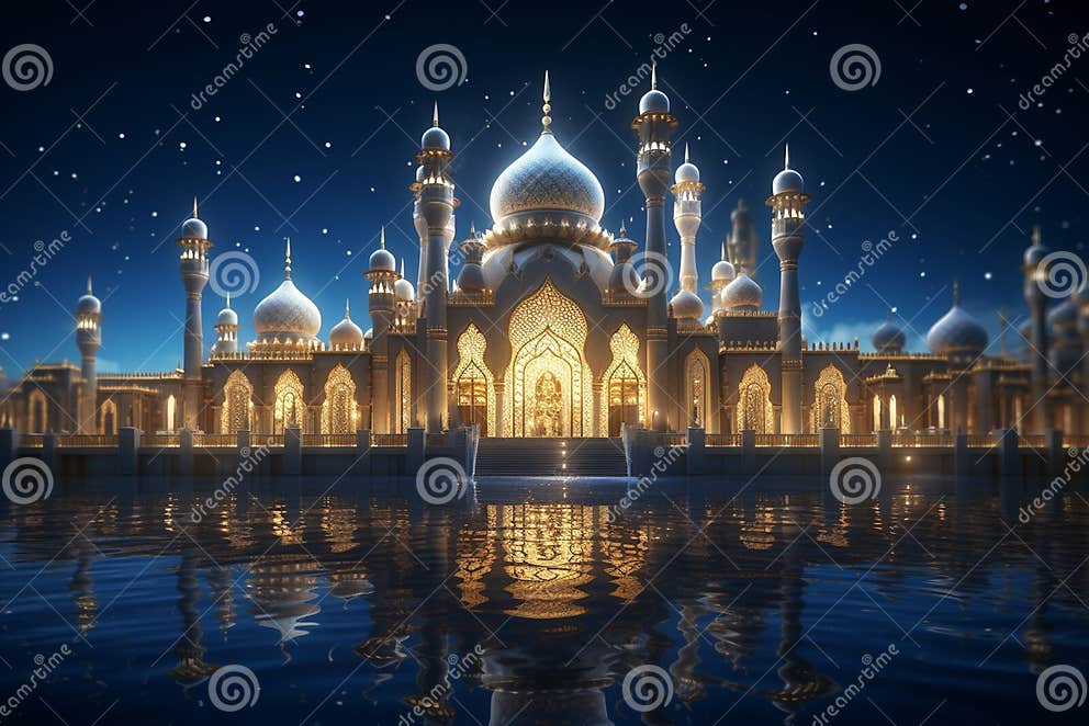Digital Art Composition of a Mosque Illuminated. Generative Ai Stock ...