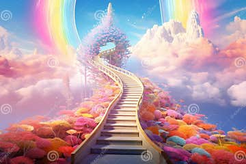 Digital Art Composition of a Rainbow Pathway. Generative Ai Stock ...