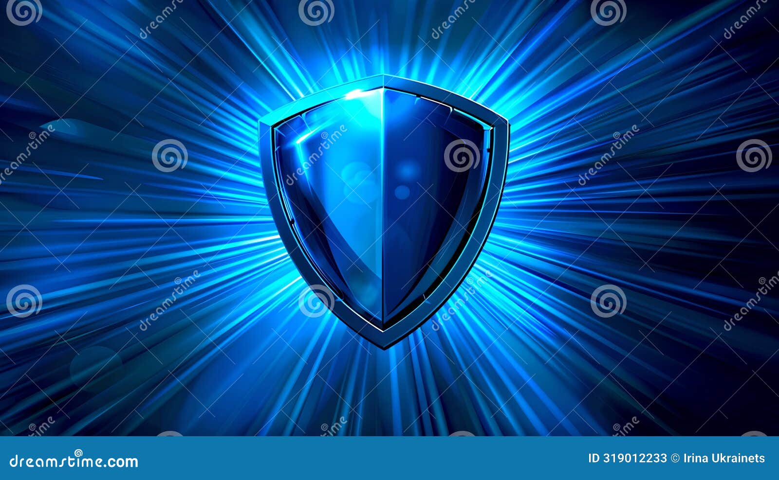 Stylized 3D Illustration of a Shiny Blue Shield with Radiant Light ...