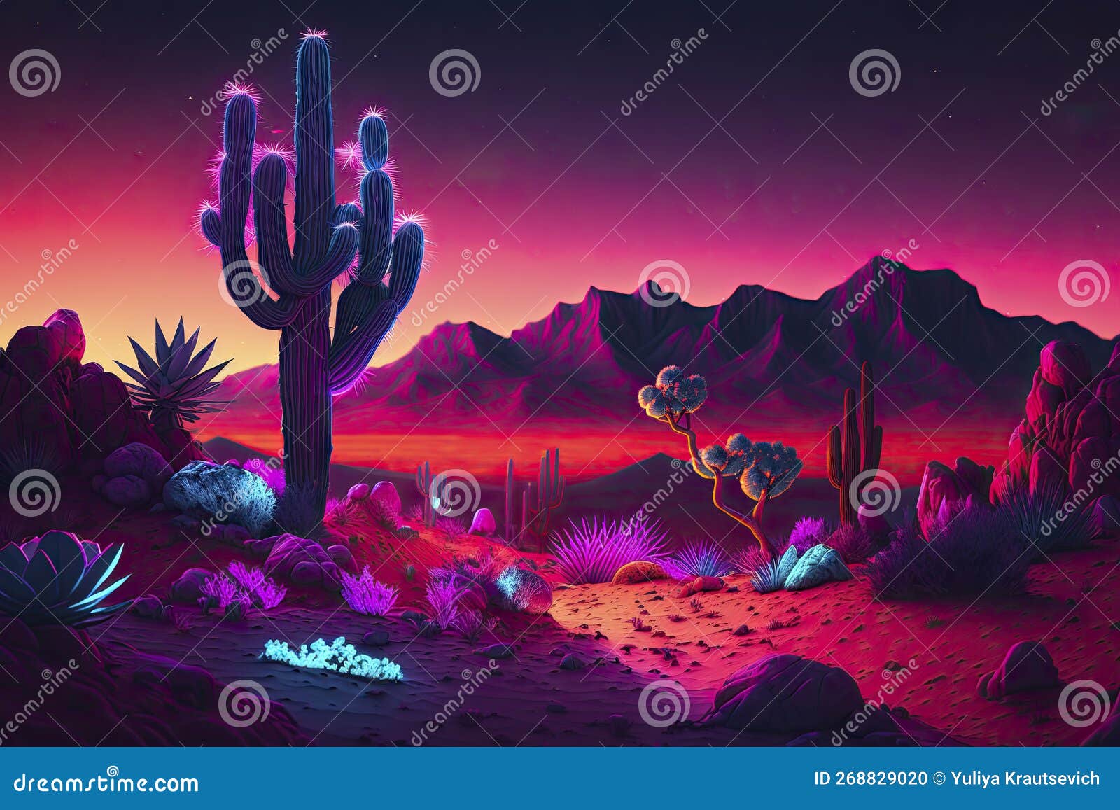 Digital Art Depicting a Neon Desert. Generative AI Stock Illustration ...