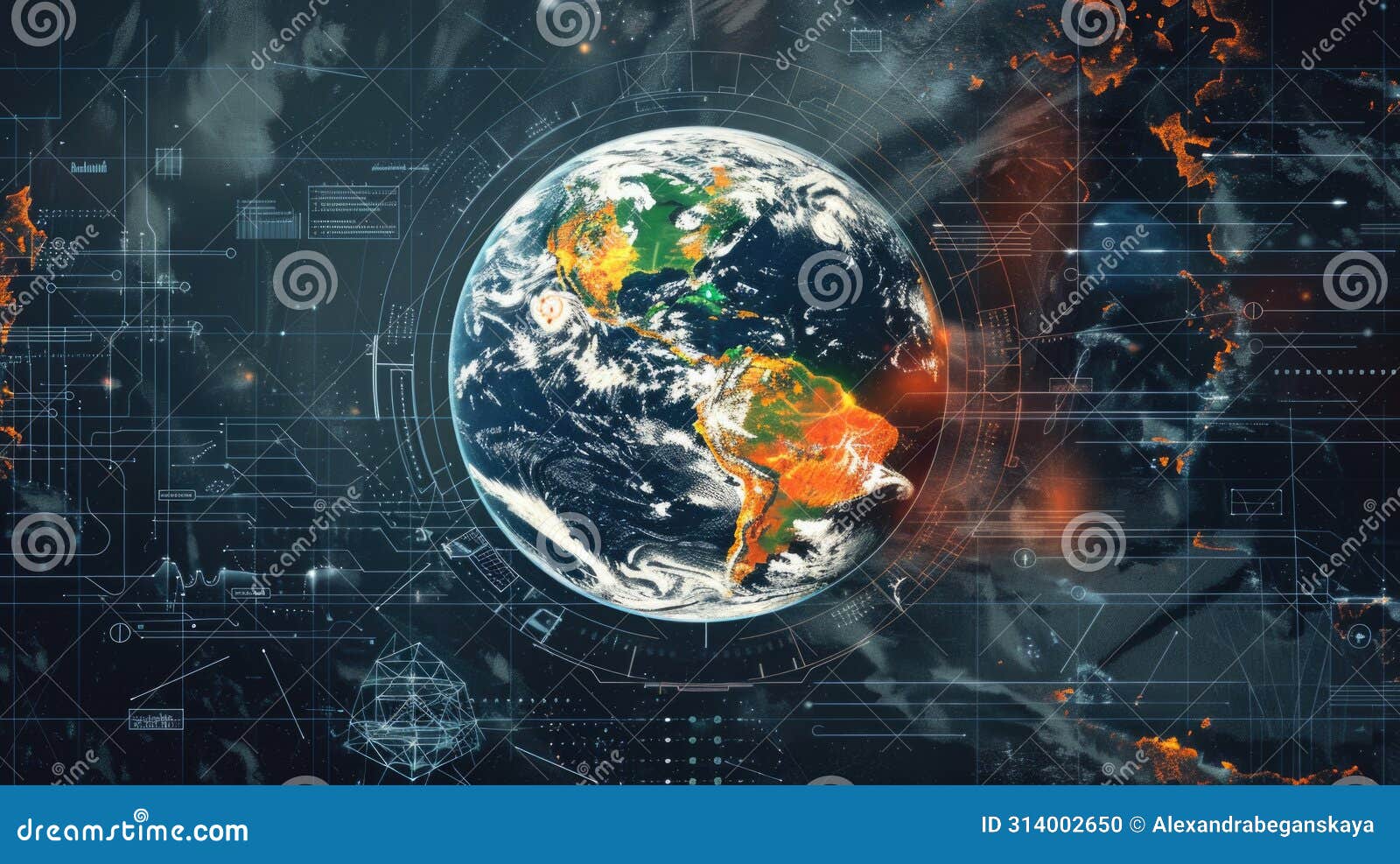 Digital Art of Earth with Heat Map Overlay Stock Illustration ...