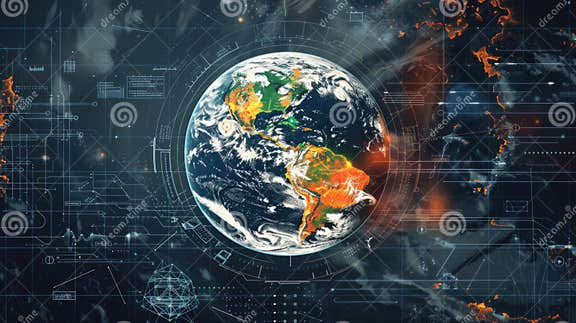 Digital Art of Earth with Heat Map Overlay Stock Illustration ...