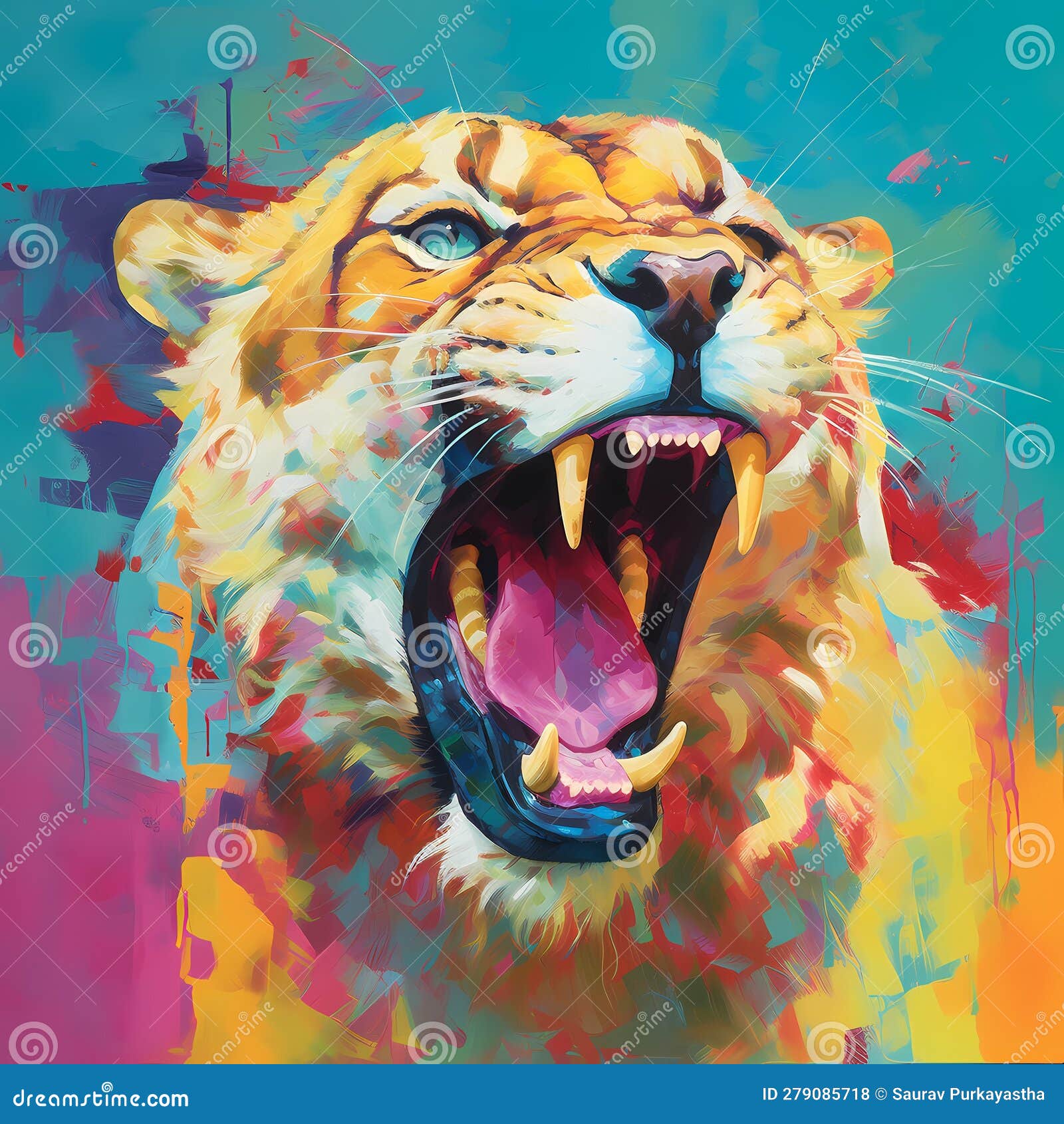 A Digital Art of a Ferocious Looking Tiger Stock Illustration ...