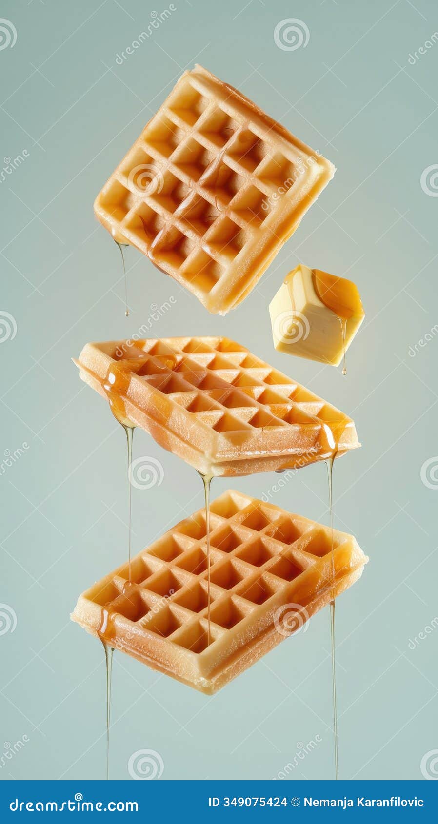 Digital Art of Floating Waffles Dripping with Honey Stock Illustration ...