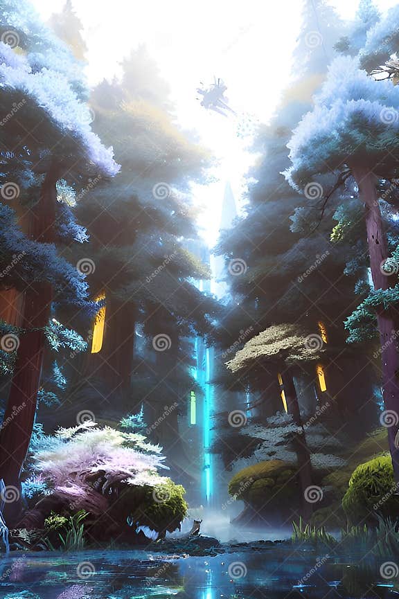 Digital Art Forest Background Wallpaper Stock Illustration ...