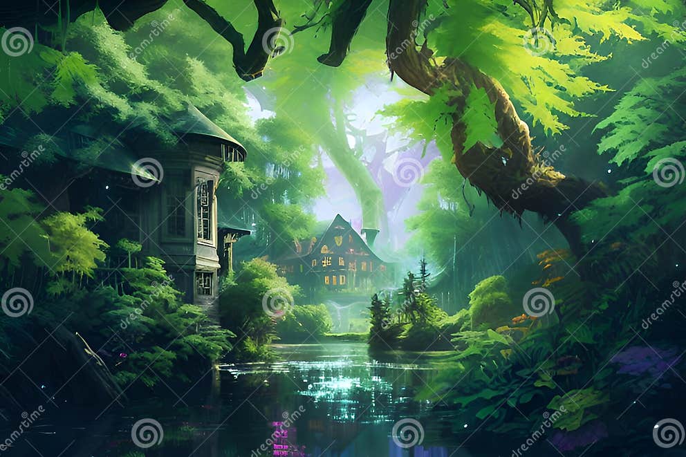 Digital Art Forest Background Wallpaper Stock Illustration ...