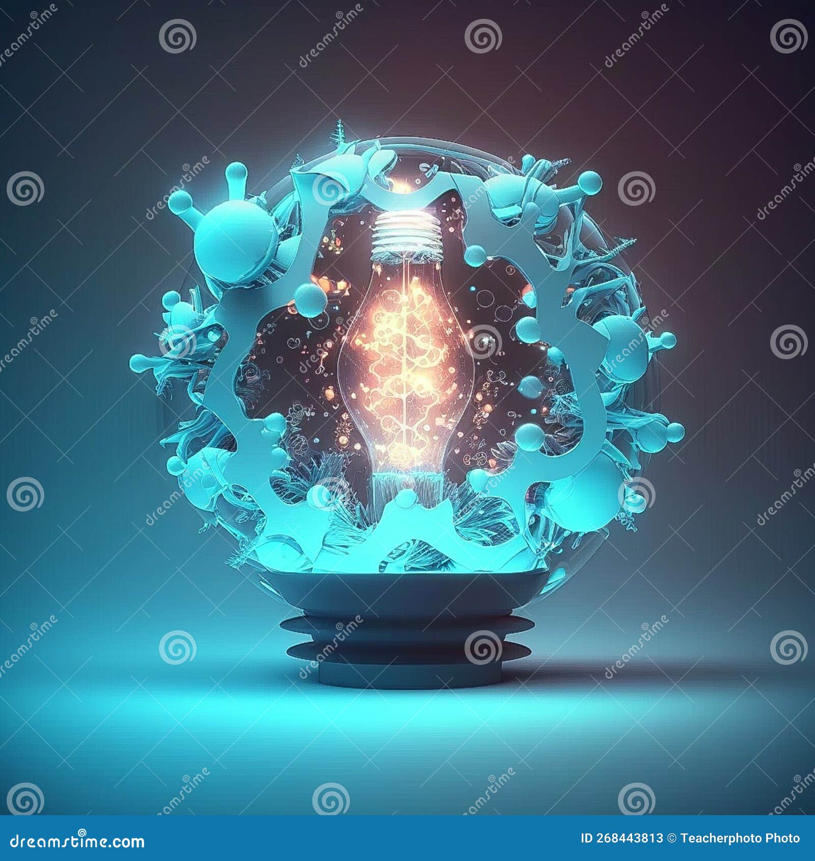Digital Art Generative AI 3d Light Bulb with Space Poly, Stars, and ...