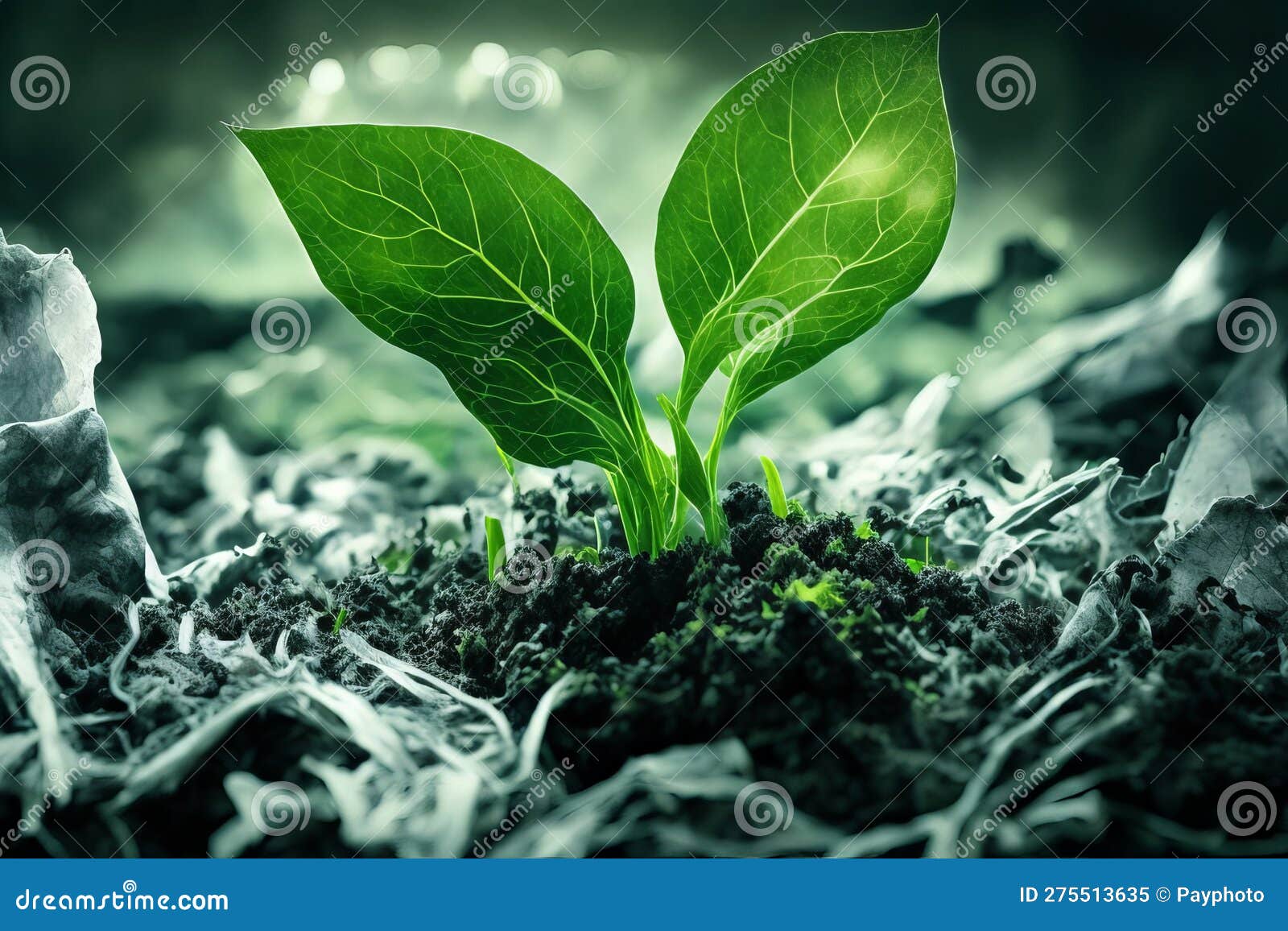 Digital Art of a Green Plant Emerging from the Earth. Stock ...