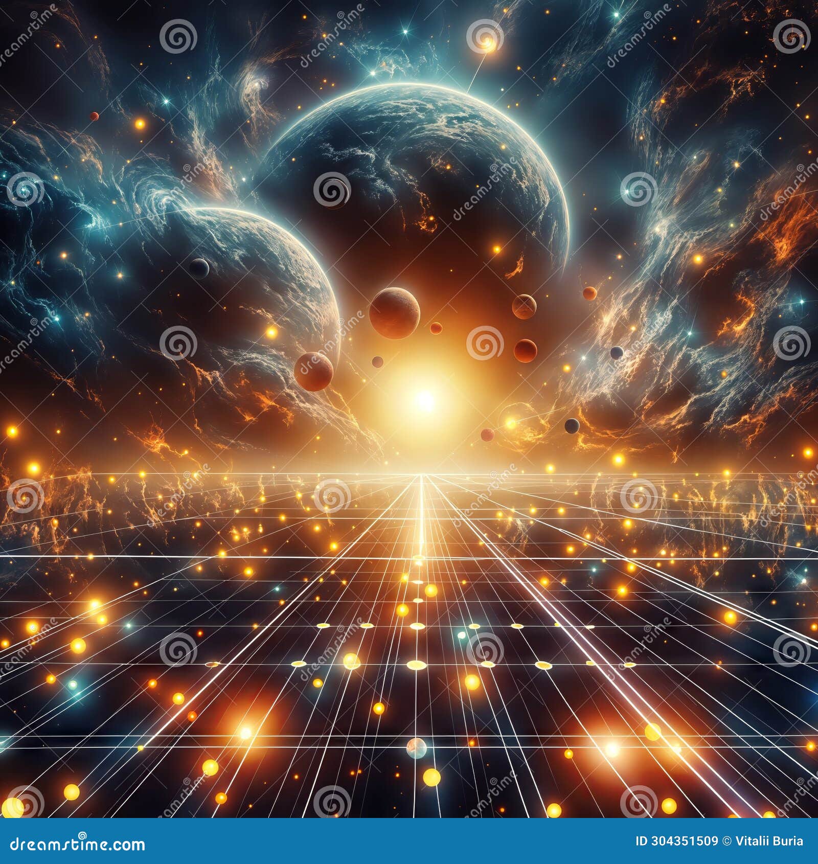 Celestial Connections: Digital Space Scene with Glowing Lines and ...